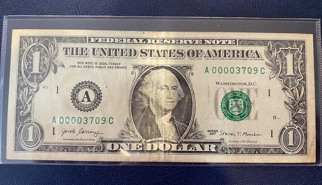 LOW SERIAL NUMBER $1 One Dollar Bill, Under 4k Fancy Serial Number 2017 ...