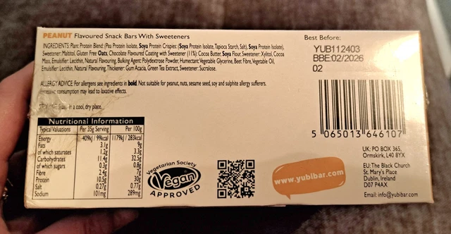 YUBI BAR HIGH Protein Plant Based Choc peanut Bars x12 £17.16 - PicClick UK