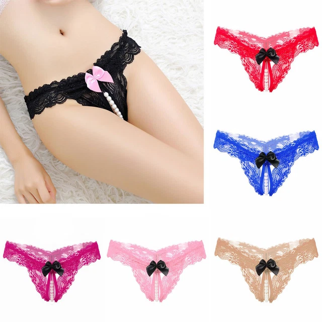 Crotchless Underwear Open Crotch Pearl Lace G String Sexy Thongs 5086