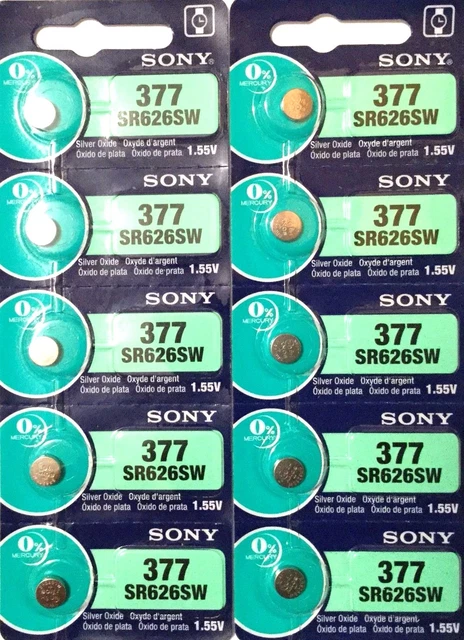 10 NEW SONY (muRata) SR626SW Silver Oxide 1.55v Watch Batteries MADE in ...