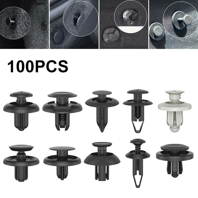 ATTACHE PLASTIQUE FIXATION Clips Rivet Bordure 100Pcs Noir Auto Porte ...