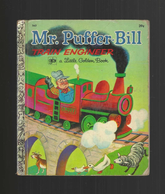 LITTLE GOLDEN BOOK #563 Mr Puffer Bill train engineer Tibor Gergely art ...