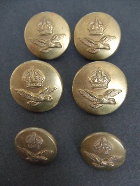 VINTAGE KING'S CROWN, RAF Uniform Buttons x 6, Brass, J.R. Gaunt & Son ...