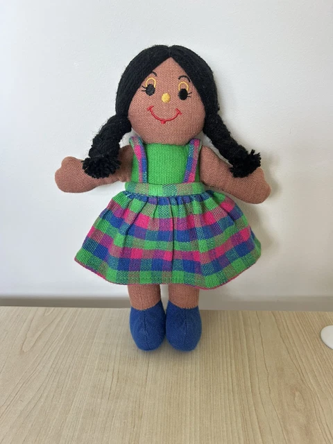 LANKA KADE RAG Doll Girl Black hair & Skin Soft Toy Hand Crafted Cotton ...