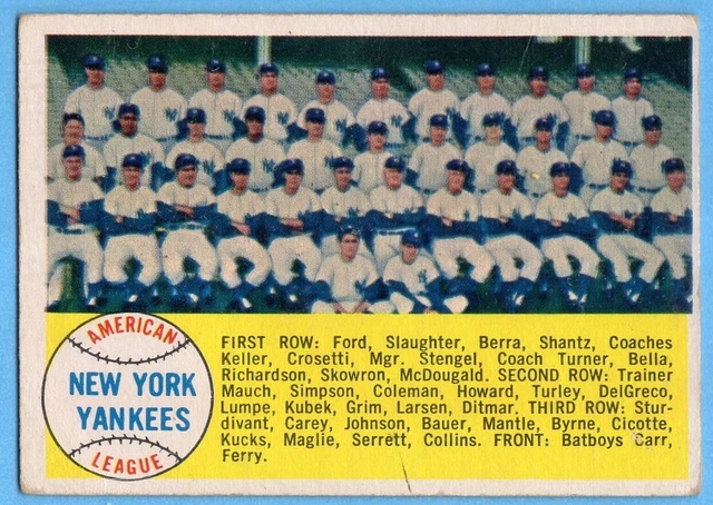 1958 TOPPS #246 New York Yankees VG-VGEX MARQUÉ Mickey Mantle Yogi ...