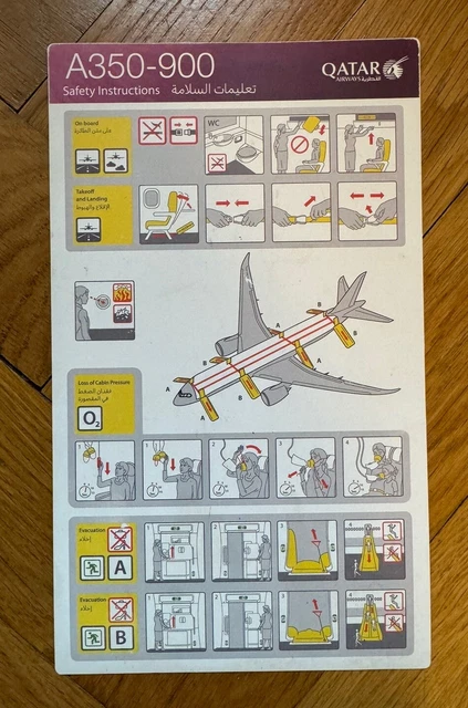 QATAR AIRWAYS AIRBUS A350 1000 Airline Safety Card EUR 3,50 - PicClick IT