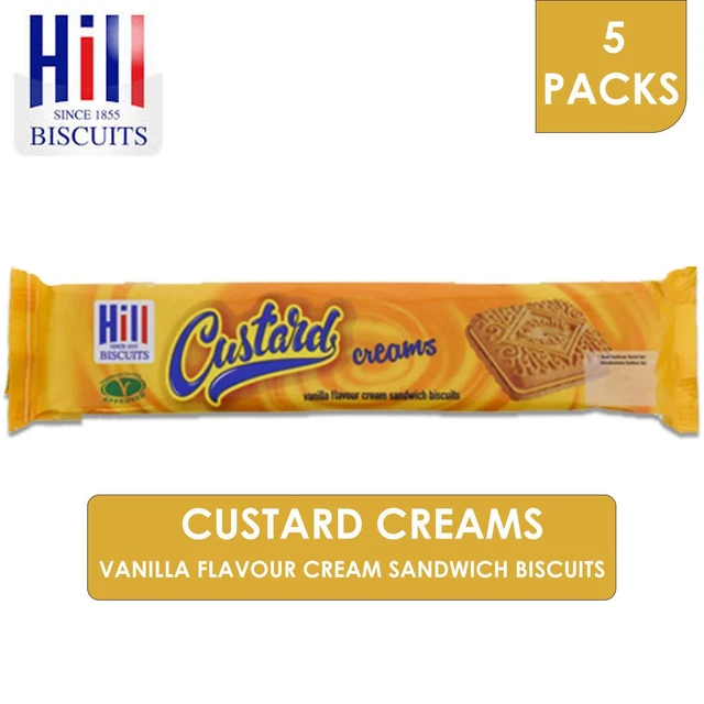 HILL BISCUITS CUSTARD Flavour Cream Sandwich Crunchy Biscuits 150g Pack ...
