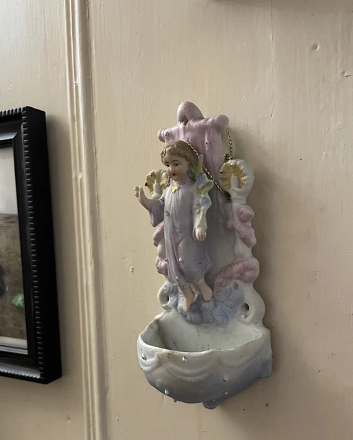 LOVELY OLD VICTORIAN Era Catholic Flemish Holy Water Stoop Wall Font ...