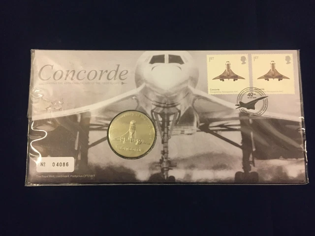 CONCORDE COMMEMORATIVE COIN ,40th ANNIVERSARY OF 1st FLIGHT FDC.No ...