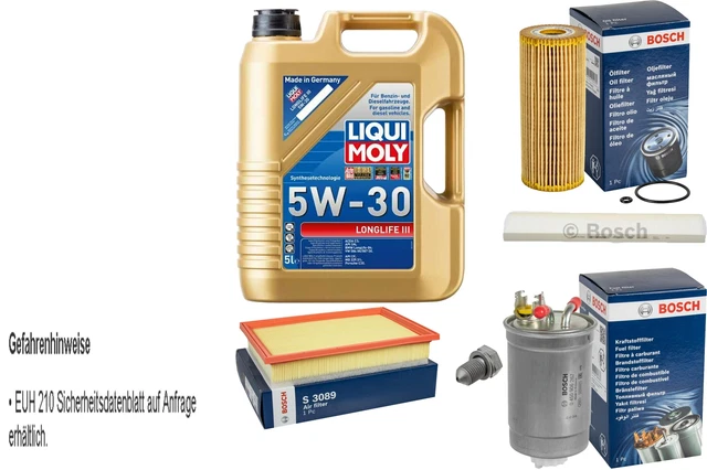 BOSCH INSPECTION SET 5 L Liqui Moly Longue Vie 3 5W-30 pour VW Sharan 1.9 TDI EUR 120,26 ...