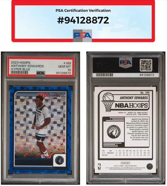 2023-24 HOOPS HYPER Blue Anthony Edwards PSA 10 Color Match POP7 💎🔥 £45 ...