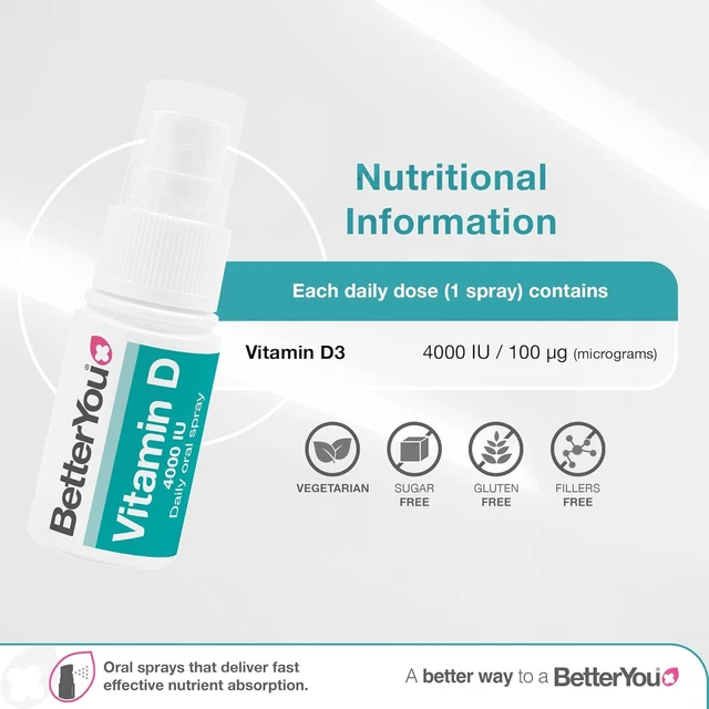 BETTERYOU VITAMIN D3 4000 IU Oral Spray, Peppermint - 15ml £12.99 ...