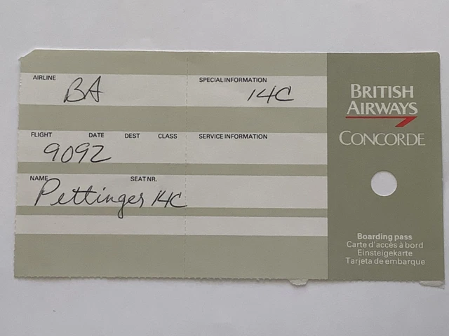 BRITISH AIRWAYS CONCORDE boarding pass - Cunard charter NYC-LON ...