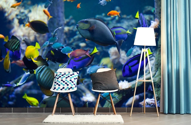 3D BLUE FISH E569 Wallpaper Mural Paper Wall Print Indoor Murals CA Honey $34.99 - PicClick CA