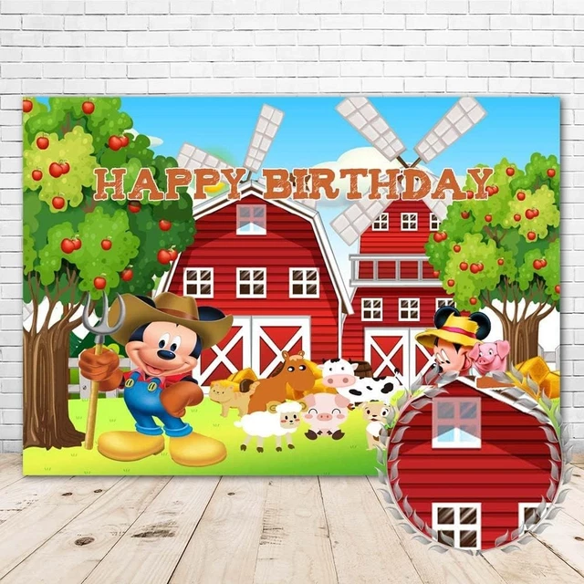 RED BARN BACKDROP Kids Birthday Party Banner Cartoon Farm Animals ...