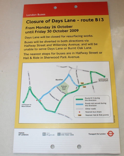 LONDON TRANSPORT / Tfl Bus Stop Info Board - Diversion To Route B3 Days ...