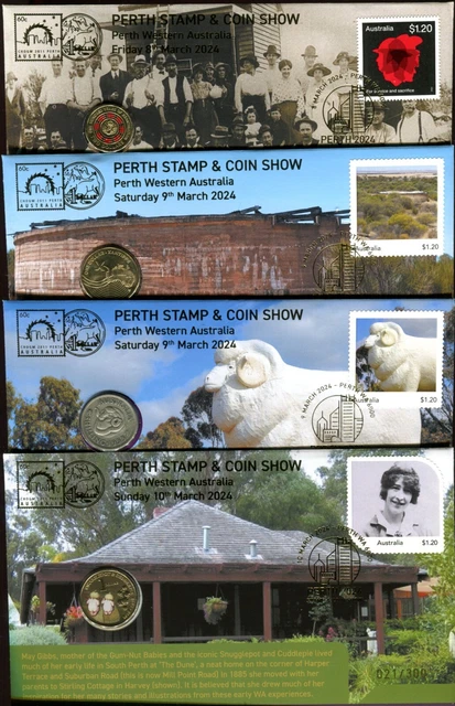 2024 PERTH STAMP & Coin Show - Complete Set of 4 PNC's All Numbered 021 ...