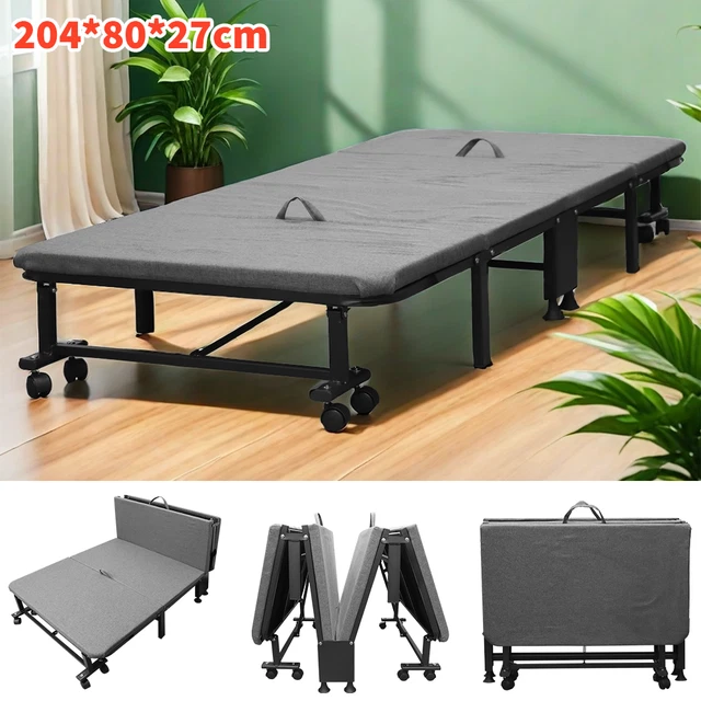 FOLDING SINGLE BED Fold Rollaway Portable Guest Sleeper Bed Steel Frame ...