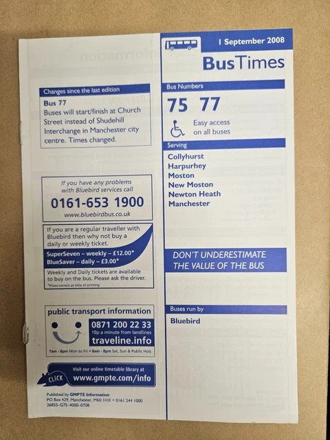 MANCHESTER AREA BUS Transport Timetable Leaflet 1 Sep 2008 CR2.130 £2. ...