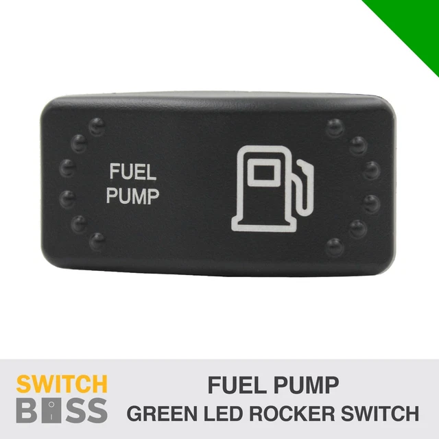 FUEL PUMP LASER ETCHED Horizontal Rocker Switch Green LED 12v 24v On ...
