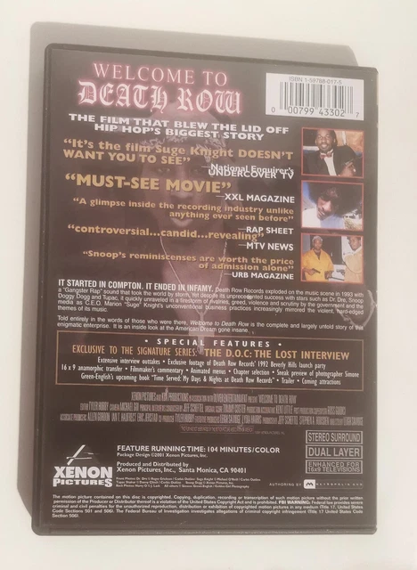 WELCOME TO DEATH Row (2001, DVD) Documentary - Tupac Snoop Dogg Dr. Dre ...