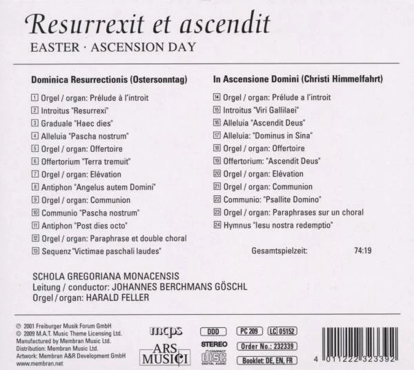 RESURREXIT ET ASCENDIT - Gregorian Chant Cd Neuf Traditional EUR 29,98 ...