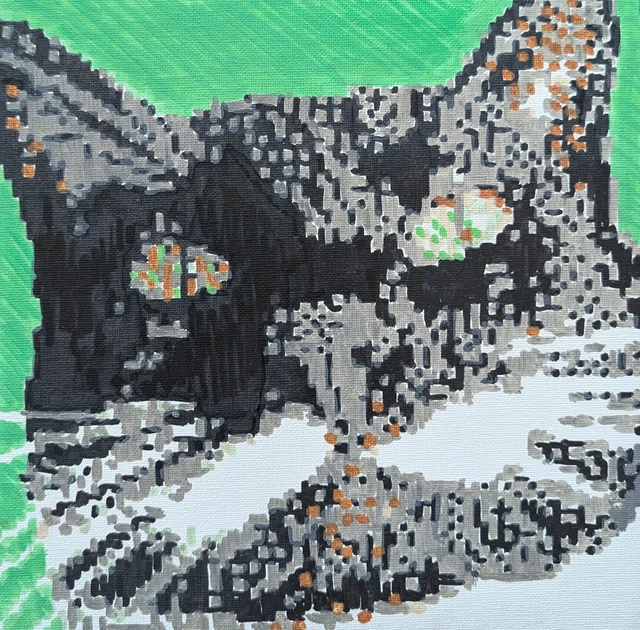 TUXEDO CAT PAINTING Original Hand Painted Pixel Modern Art By Josh ...