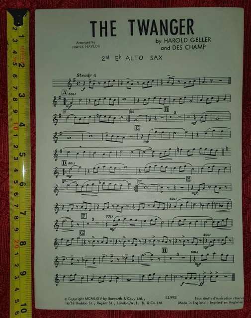 CHART TOPPER/THE TWANGER spartiti per 1°/2° sax alto. Ref00074 EUR 17 ...