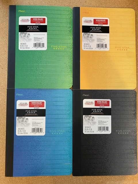 MEAD FIVE STAR Composition Notebook 100 Wide Ruled Sheets High Quality ...