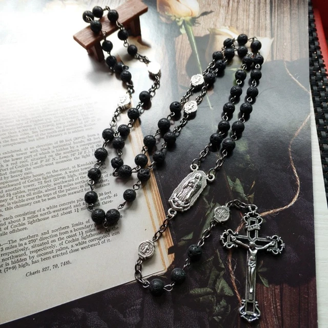 ROSARY BEADS LONG Necklace with Jesus Christ Crucifix for Cross ...