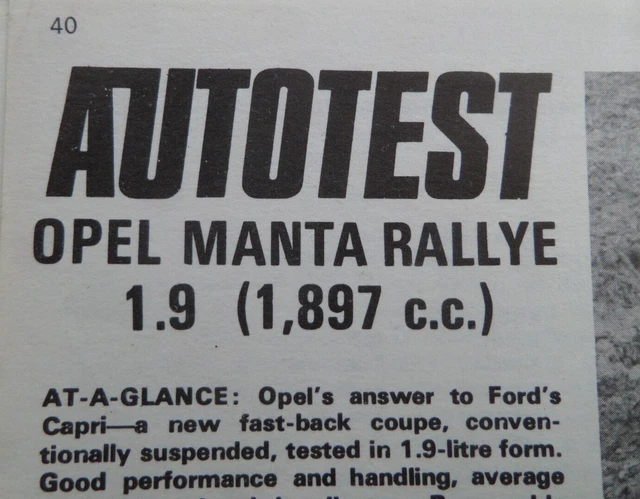 OPEL MANTA RALLYE Road Test Autocar Magazine 1971 Idéal Cadeau à ...