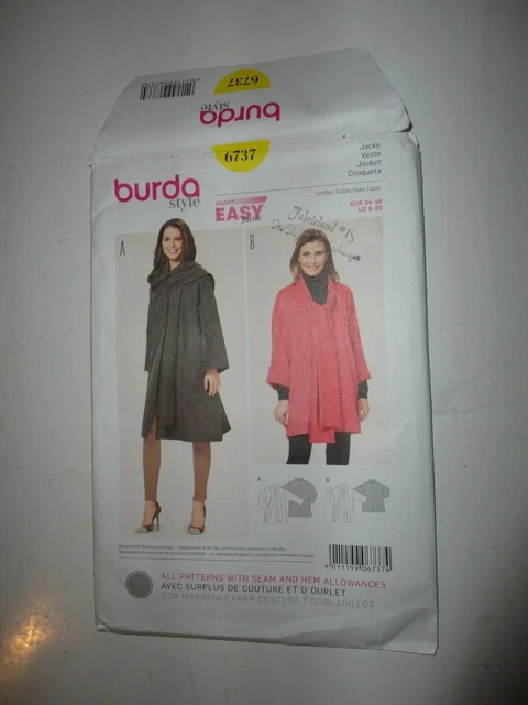 BURDA 6737 MISSES Super Easy Jacket Sewing Pattern Sz Us 8-20 Eur 34-48 ...