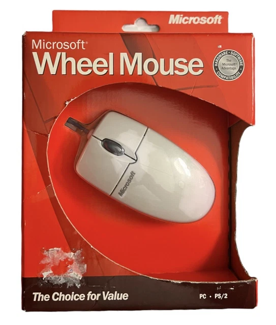 VINTAGE 2001 MICROSOFT Wheel Mouse Windows PC PS/2 New sealed Box X08 ...