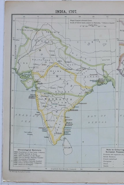HISTORICAL MAP INDIA 1707 Mahratta Mogul Empire ~ India 1765 Nizam Mysore Oudh $110.84 - PicClick AU
