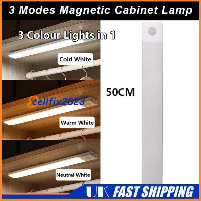 50CM USB RECHARGE LED PIR Motion Sensor Light Strip Silver Cabinet ...