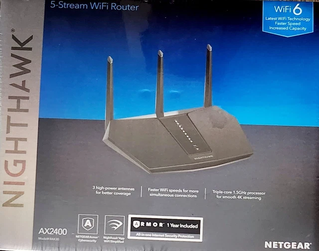NETGEAR/NIGHTHAWK AX2400 5-STREAM WiFi 6 Router, 1.5 GHz Triple Core ...