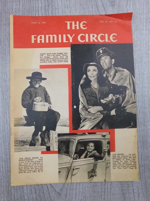 THE FAMILY CIRCLE June 14 1940 Vol 16 No 24 Vivien Leigh Robert Taylor ...