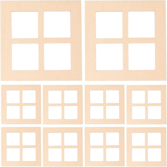 TEHAUX 10PCS MINIATURE Wooden Window Frame for Craft, Square Dollhouse ...