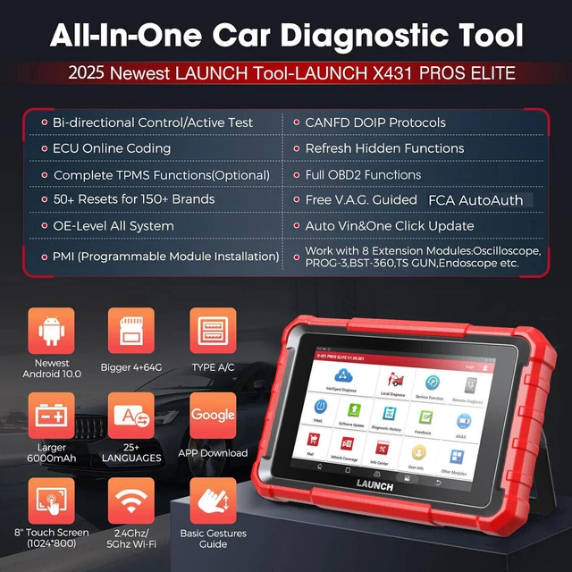 2025 LAUNCH X431 PRO Elite V+ PRO5 Bidirectional Car Diagnostic Scanner ...