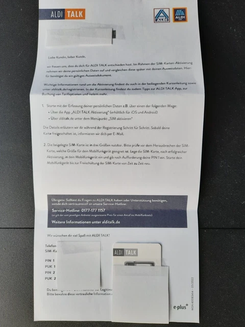 BESONDERE (NUMMER), Simkarte Aldi Talk inkl. 10 Euro, STRUKTUR: 57 - 37 ...