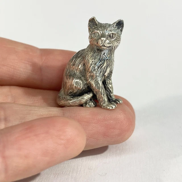 VINTAGE SOLID SILVER cat miniature , hallmarked italian figurine £57.60 ...