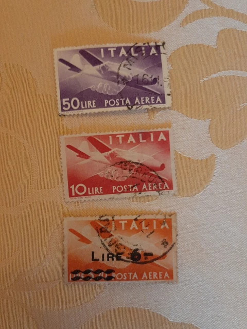 3 FRANCOBOLLI POSTA Aerea Italia Uno Modificato Da 5 Lire A 6 Viaggiati ...