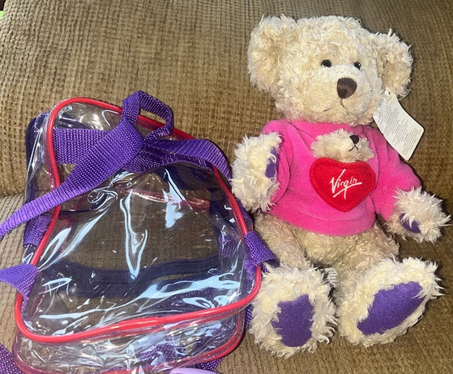 VIRGIN ATLANTIC SCARLET Bear Teddy 12” Plush Toy By Russ In Rucksack ...
