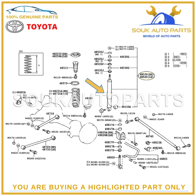 48530-69155 GENUINE TOYOTA ABSORBER ASSY, SHOCK, REAR RH/LH 4853069155 ...