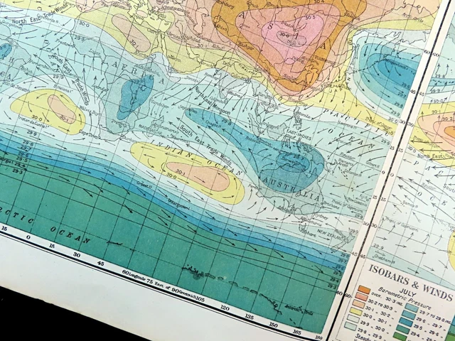 MAP OF THE World Weather Climate Meteorology Chart Post WW1 Antique ...