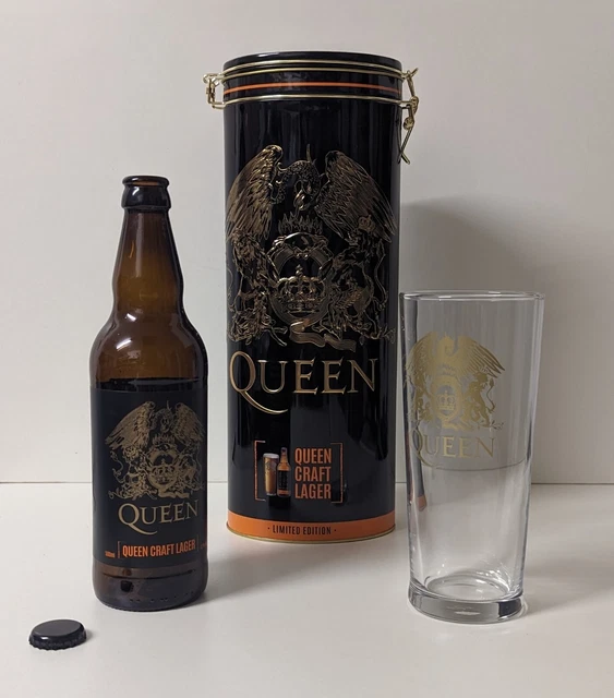 QUEEN CRAFT LAGER Limited Edition Gift Tin With Pint Glass & Empty Beer ...