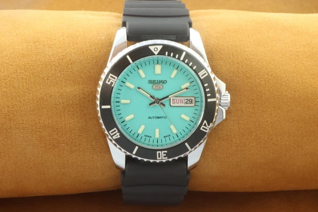 VINTAGE SEIKO 5 Turquoise Rotate Bezel Automatic Japan Working Wrist ...