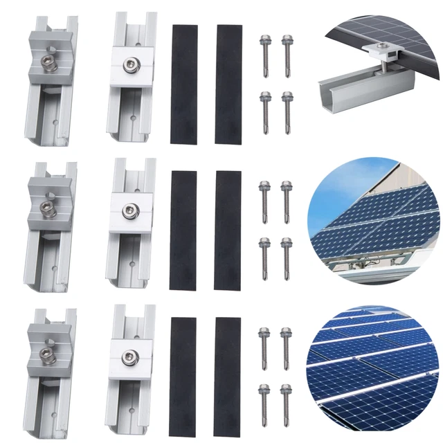 SOLAR PANEL RAIL Bracket Roof Mounting Aluminium Fixing Mid/End Clamp ...