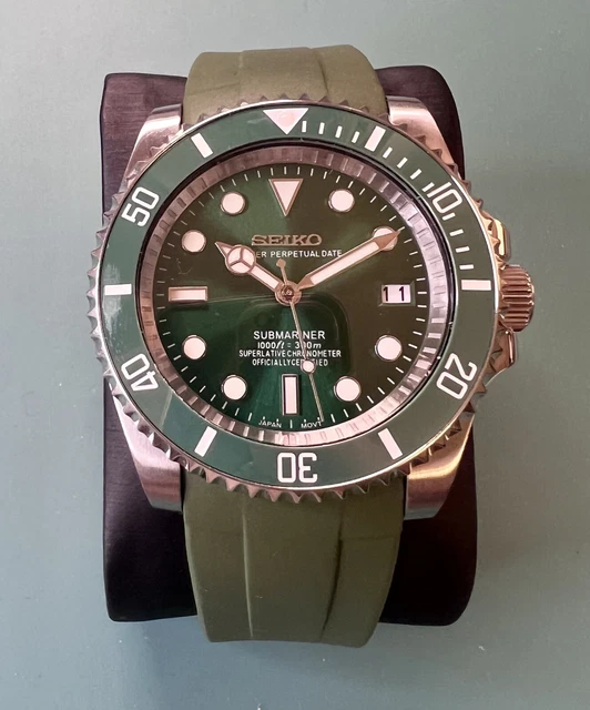 SEIKO MEN'S CUSTOM Mod Green Hulk Sub Watch In Stainless Steel £249.99 ...