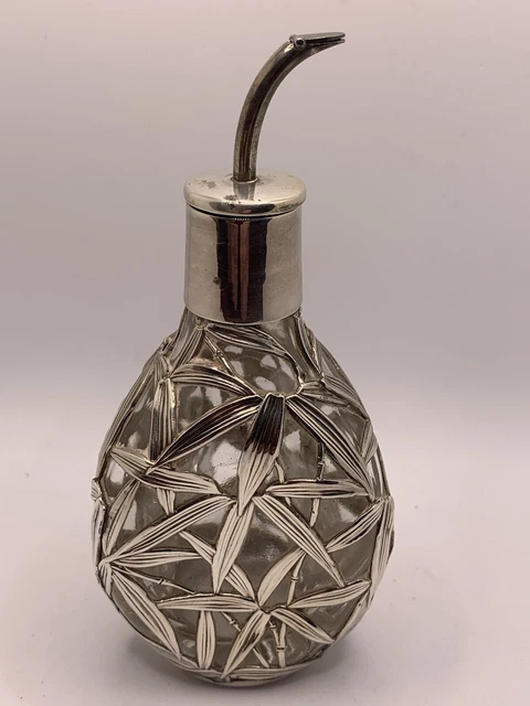 ANTIQUE EARLY 1900S Chinese Export Silver Overlay Dimple Bitters Bottle ...